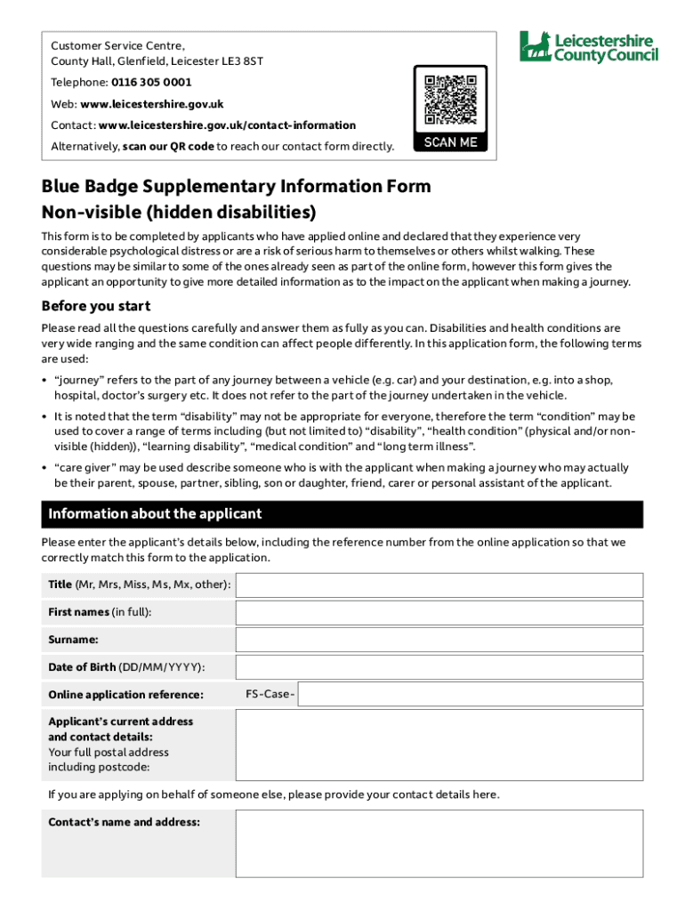 Fillable Online Blue Badge Application Form for applicants that are ...
