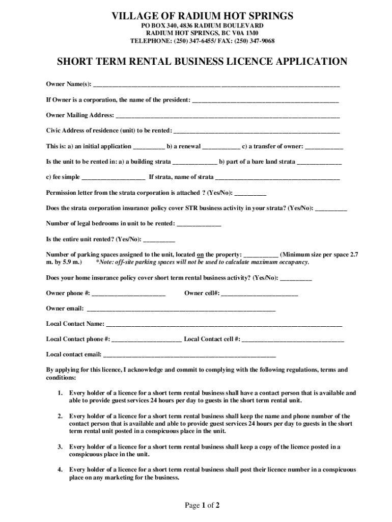 Fillable Online short term rental business licence application Fax ...