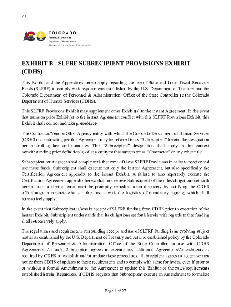 Fillable Online SLFRF Grant Agreement Template for Subrecipients in ...