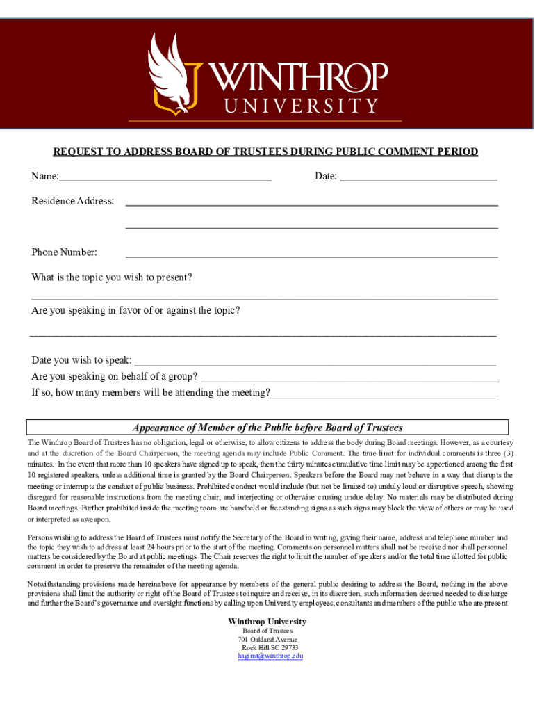 Fillable Online Request to Address Board Public Comment Fax Email Print ...