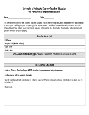Fillable Online Unit Plan Summary Template Resource Guide Fax Email ...