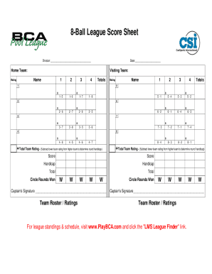 Fillable Online 8-Ball League Score Sheet Fax Email Print - pdfFiller