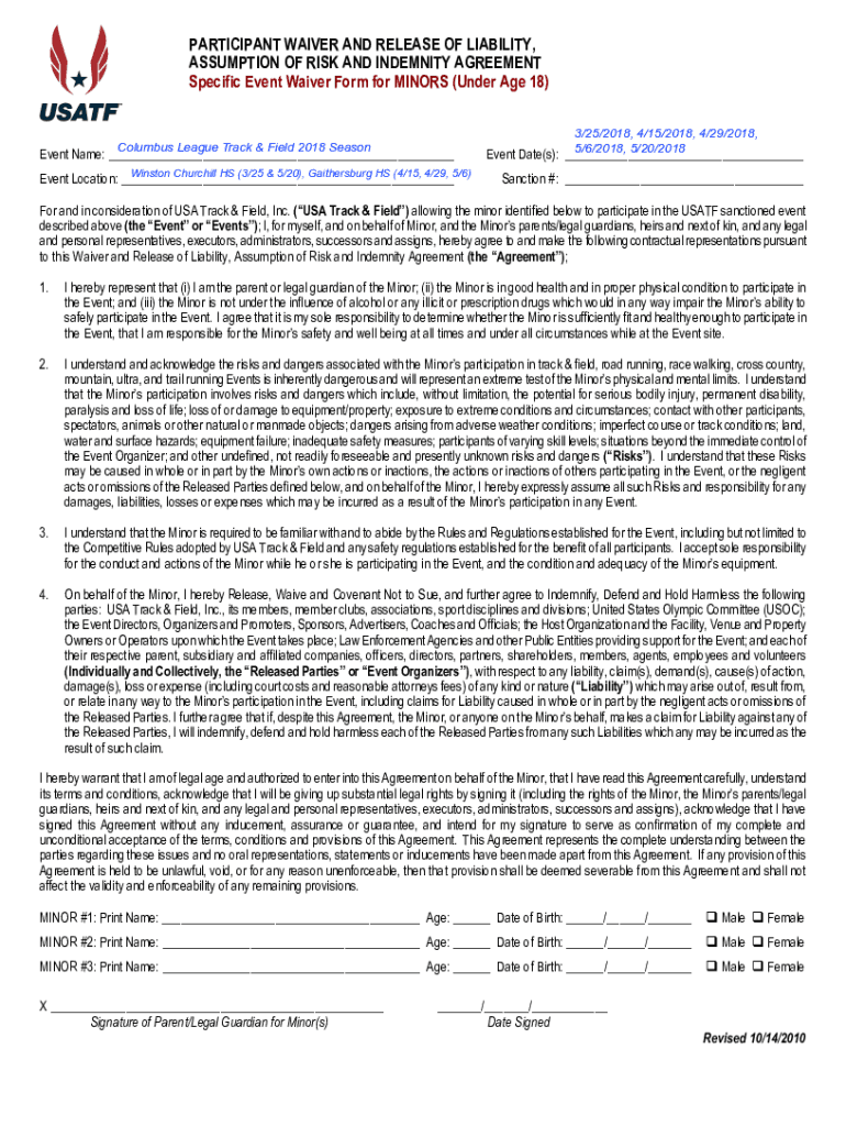 Fillable Online columbus usa youth football league waiver of liability ...