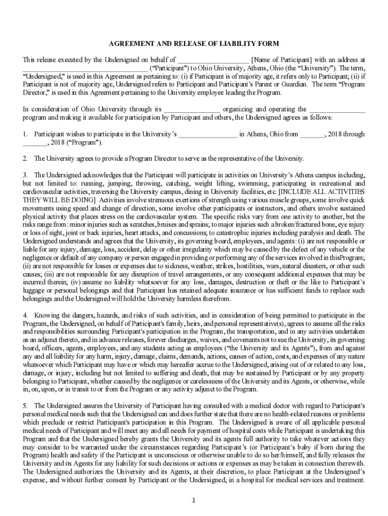 Fillable Online agreement and release of liability form Fax Email Print ...