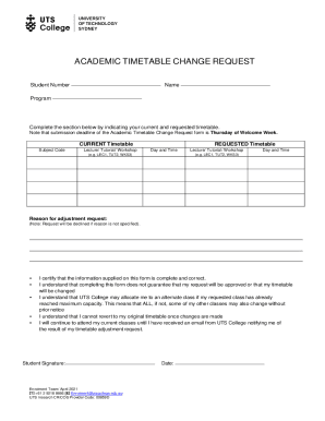 Fillable Online Academic Timetable Change Request Form Fax Email Print ...