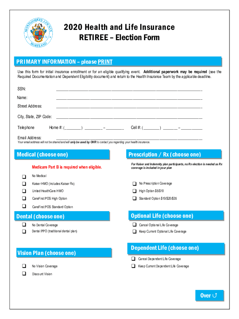 Fillable Online 2020 Health and Life Insurance RETIREE Election Form Fax Email Print - pdfFiller