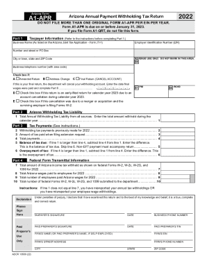 Fillable Online Arizona Form A1-APR - Annual Payment Withholding Tax ...
