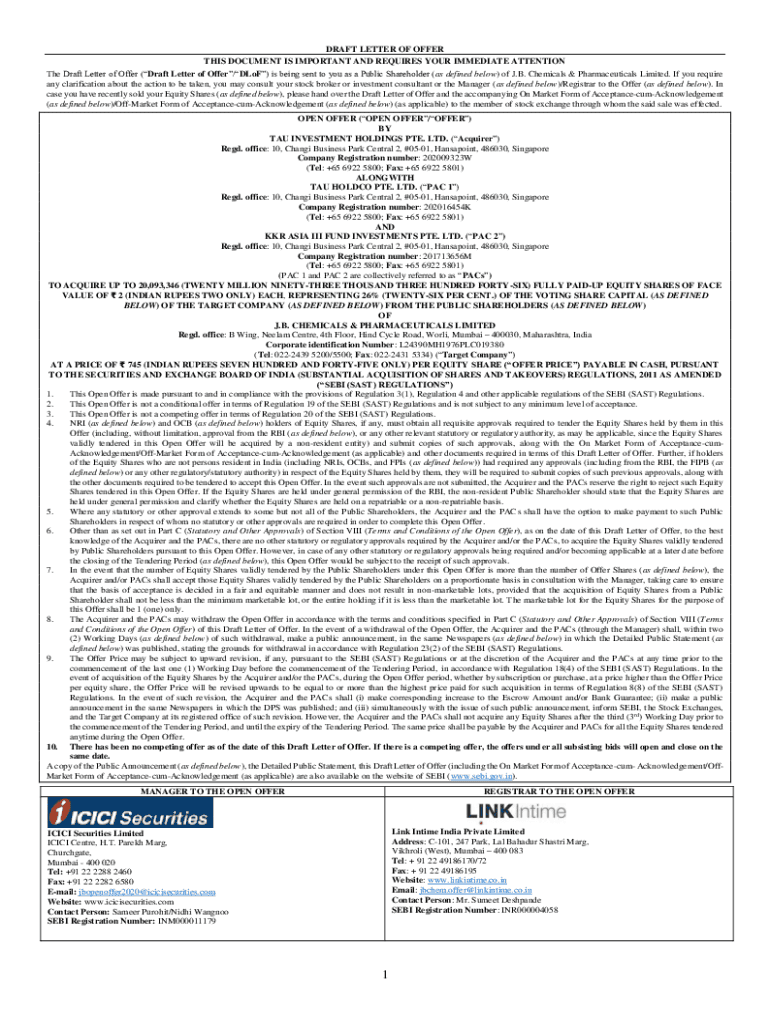 Fillable Online Draft Letter of Offer (DLOF) Fax Email Print - pdfFiller