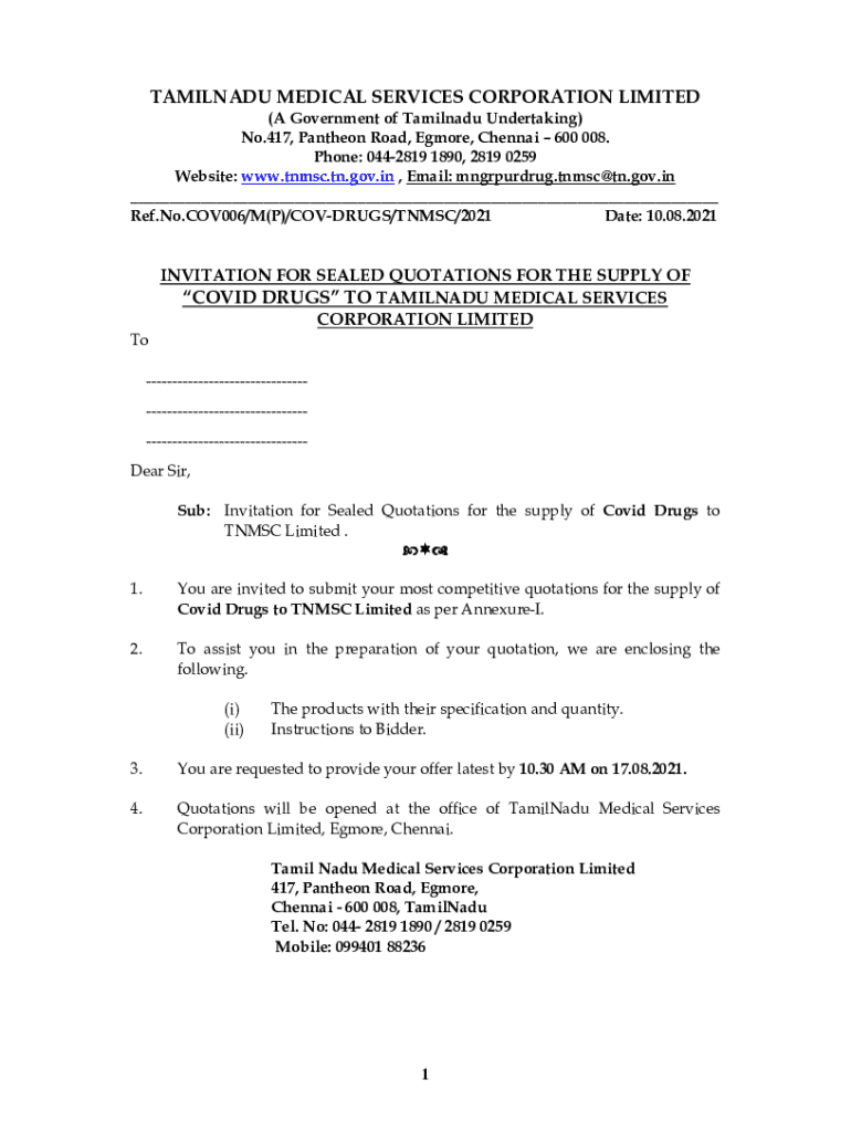 Fillable Online tamilnadu medical services corporation limited - TN GOV ...