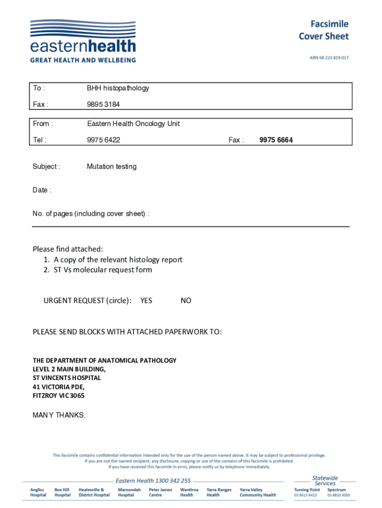 Fillable Online pathology easternhealth org Booking procedure for adult ...