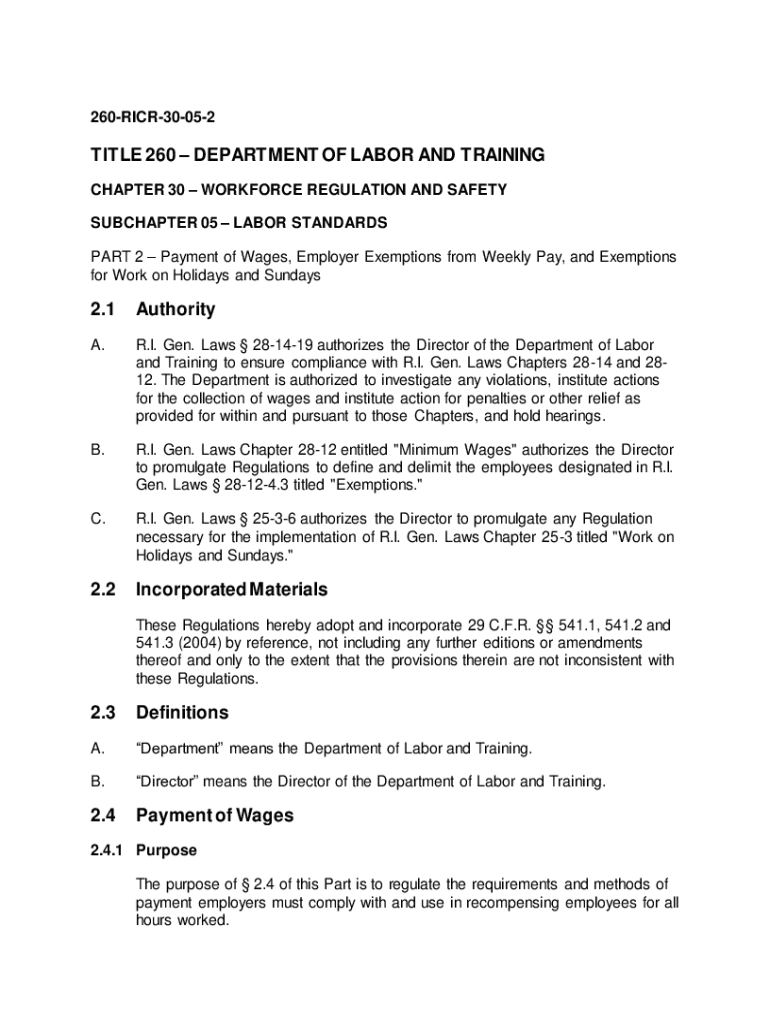 Fillable Online Rhode Island Code of Regulations, Part 2, Section 260 ...