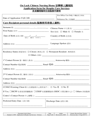 Fillable Online Fillable Online On Luck Chinese Nursing Home ... Fax ...