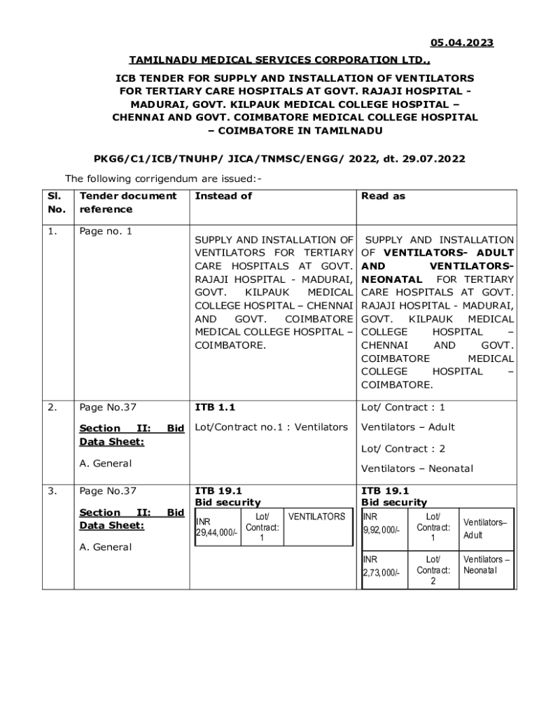 Fillable Online Tamil Nadu Medical Services Corporation Limited tenders ...