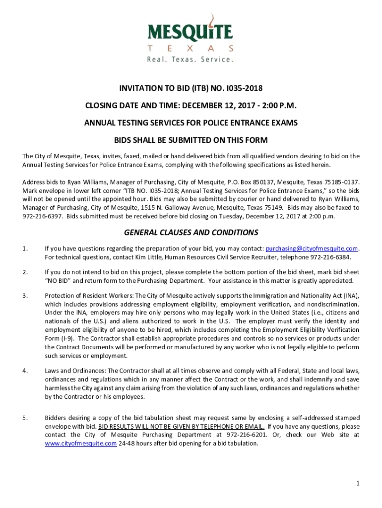 Fillable Online Bid Notification - police promotional testing services ...