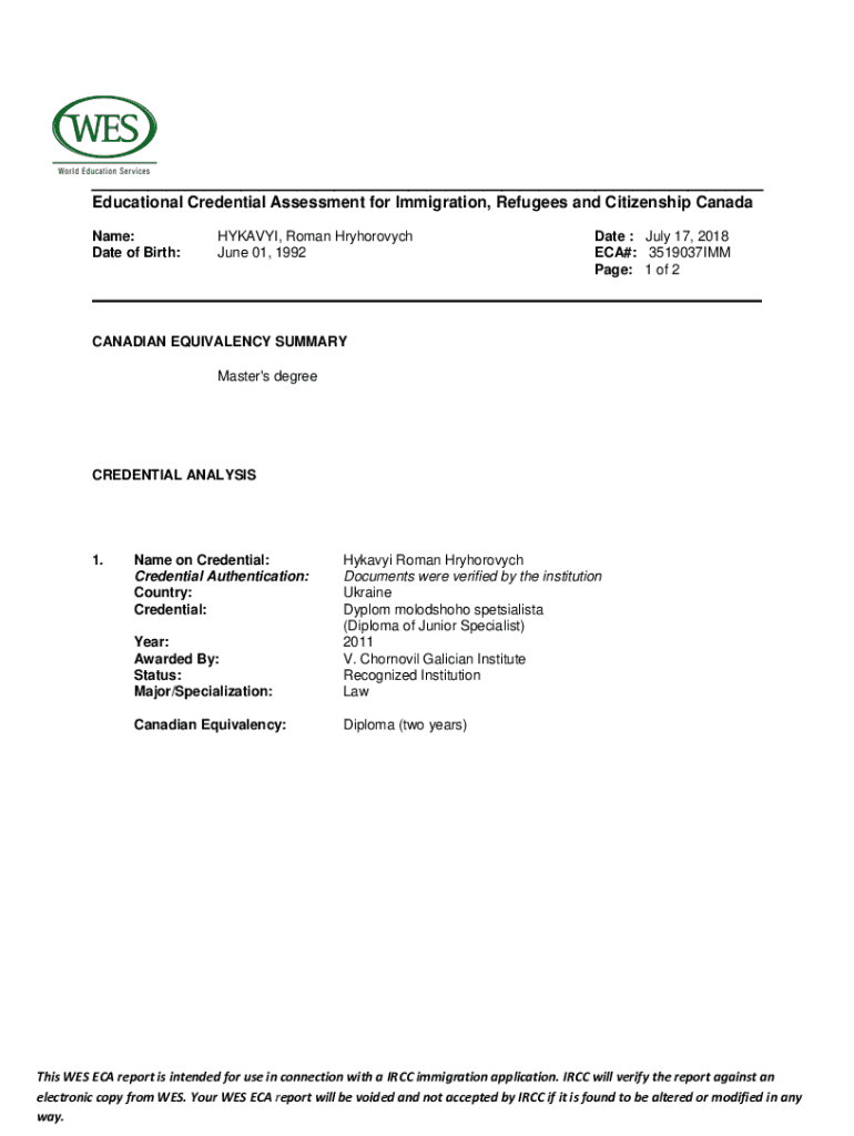 Fillable Online Educational Credential Assessment for Immigration, ... Fax Email Print - pdfFiller