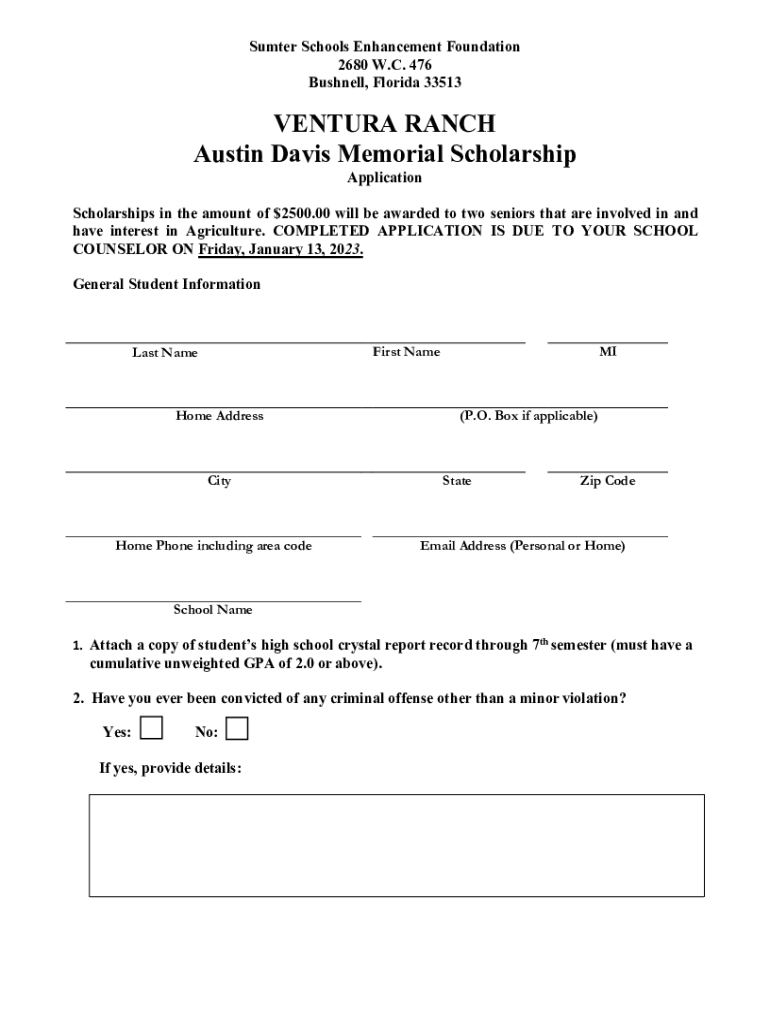 Fillable Online assets sumter k12 fl VENTURA RANCH Austin Davis ...