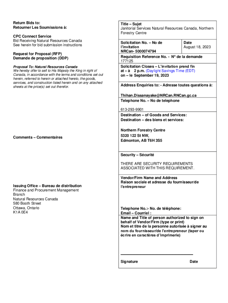 Fillable Online Janitorial Services - Jasper National Park - Tender Notice Fax Email Print ...