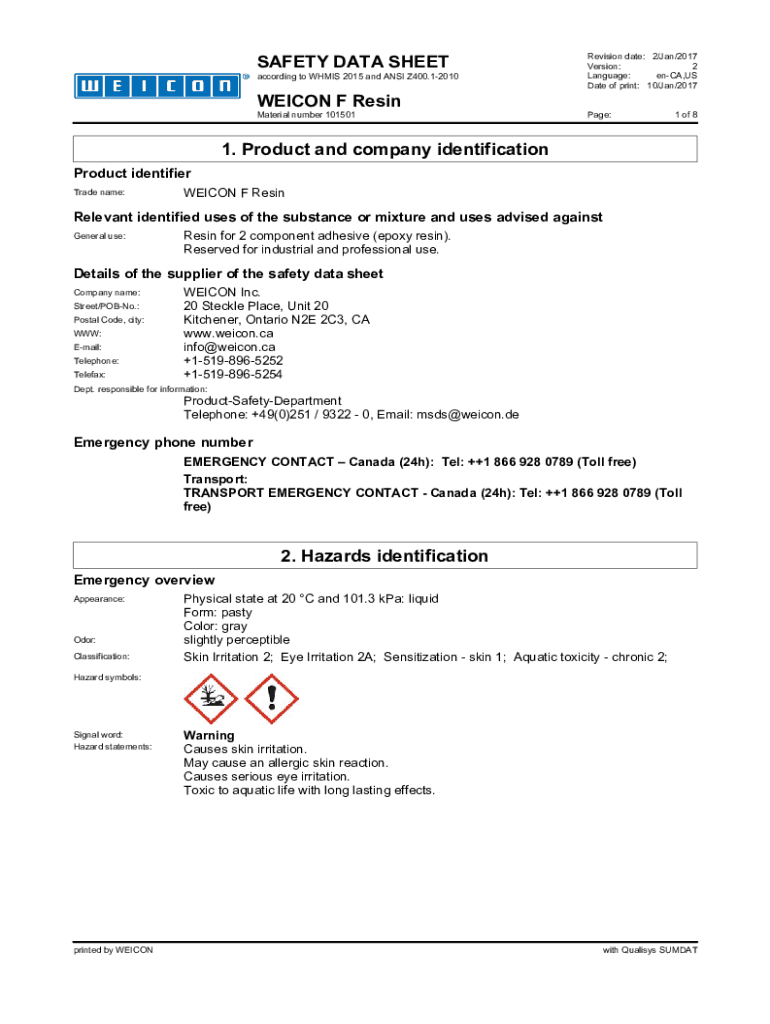 Fillable Online SAFETY DATA SHEET - Section 1 Fax Email Print - pdfFiller
