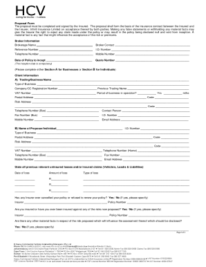 Fillable Online hcv co INSURANCE AGENTS AND THE PROPOSAL FORM Fax Email ...