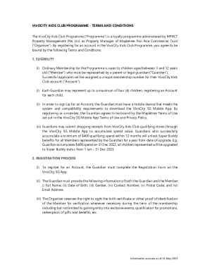Fillable Online VivoCity Kids Club Programme - Terms and Conditions Fax ...