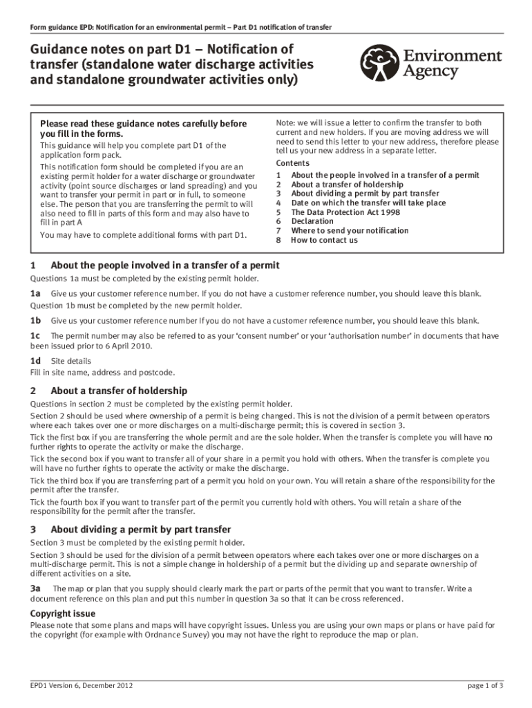 Fillable Online Fillable Online Form EPD: Notification for an ...