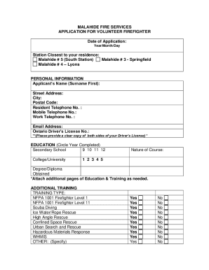 Fillable Online Volunteer Fire Department Application for Membership ...
