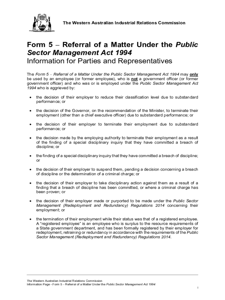 Fillable Online Form 5Referral of a Matter Under the Public Sector ... Fax Email Print - pdfFiller