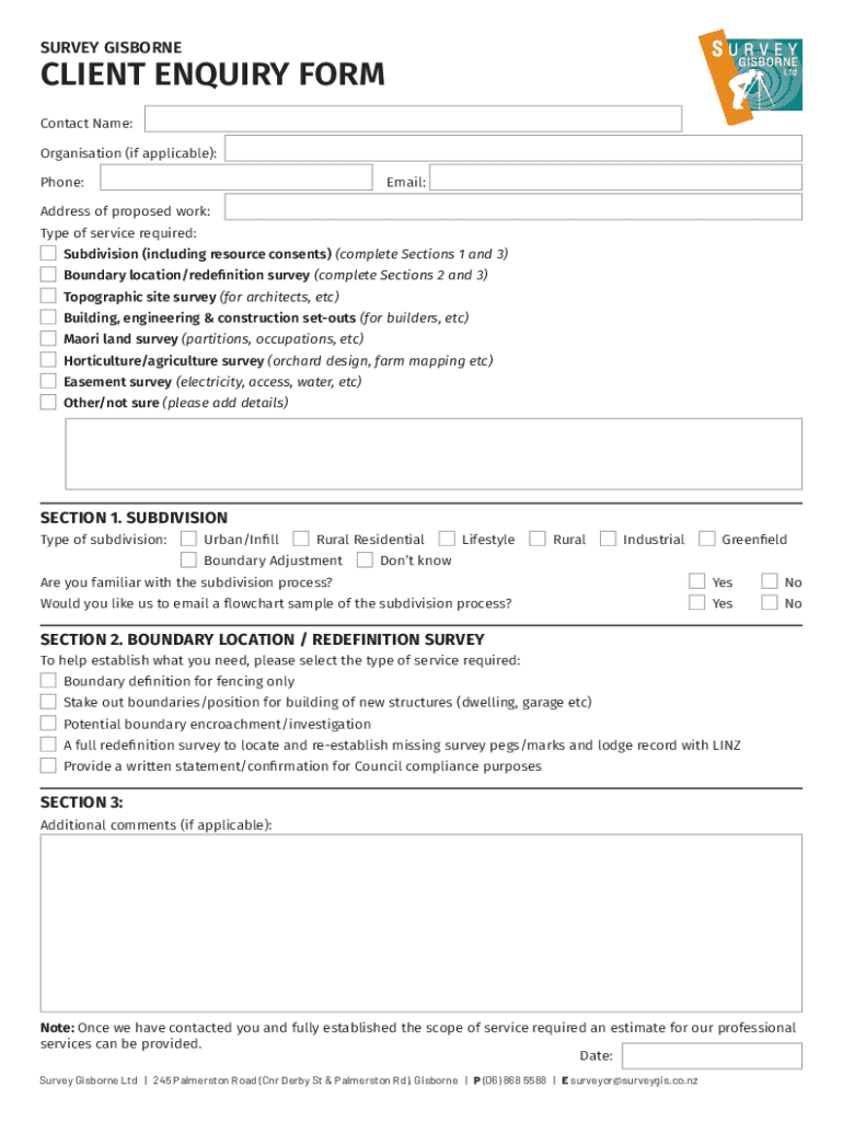Fillable Online CLIENT ENQUIRY FORM Fax Email Print - pdfFiller