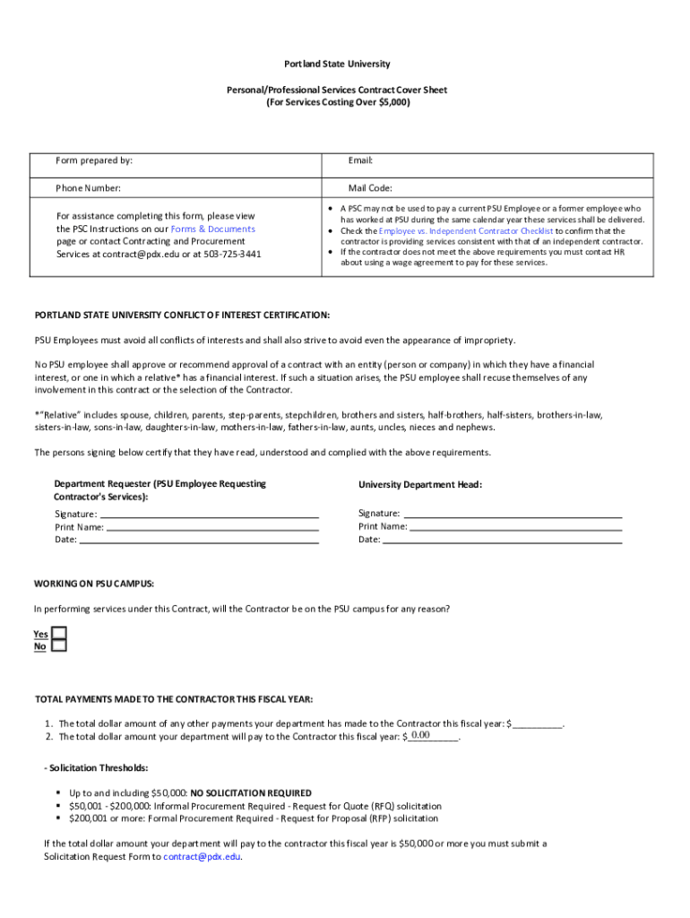 Fillable Online PSC Form. Personal Services Contract Fax Email Print ...