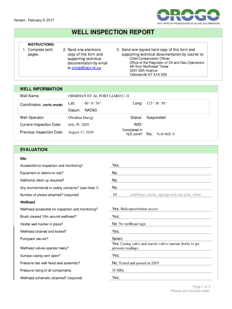 Fillable Online Well Inspection Report Form - Fill Out and Sign ...
