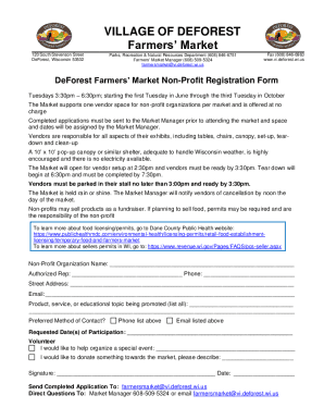 Fillable Online DeForest Farmers' Market Non-Profit Registration Form ...