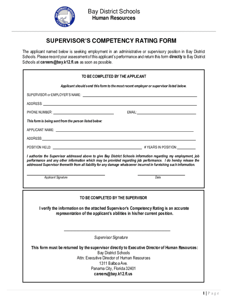 Fillable Online Supervisor's Competency Rating Form Fax Email Print ...