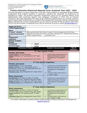 Practice Education Placement Request , Academic Year 2022 - 2023 Doc ...