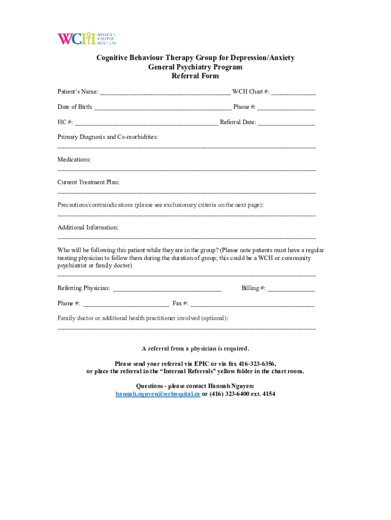 Fillable Online CBT Group Referral Form and Info Sheet Fax Email Print ...