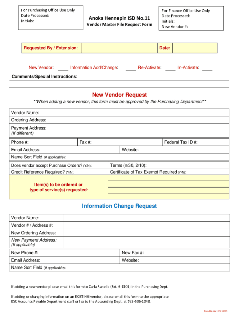 Fillable Online Vendor Master File Request Form Fax Email Print - pdfFiller