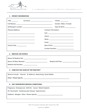 Fillable Online Patients forms - Physiotherapy Cape Town Fax Email ...