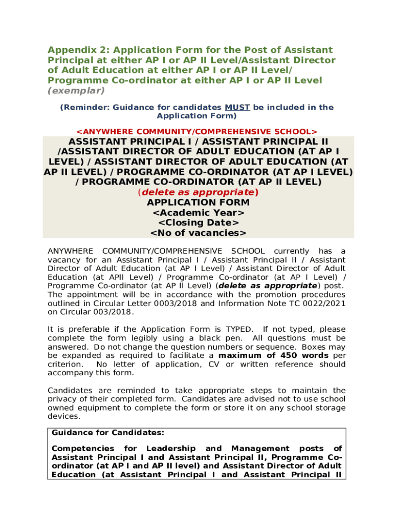 Application for the Post of Assistant Principal at either ... Doc Template | pdfFiller