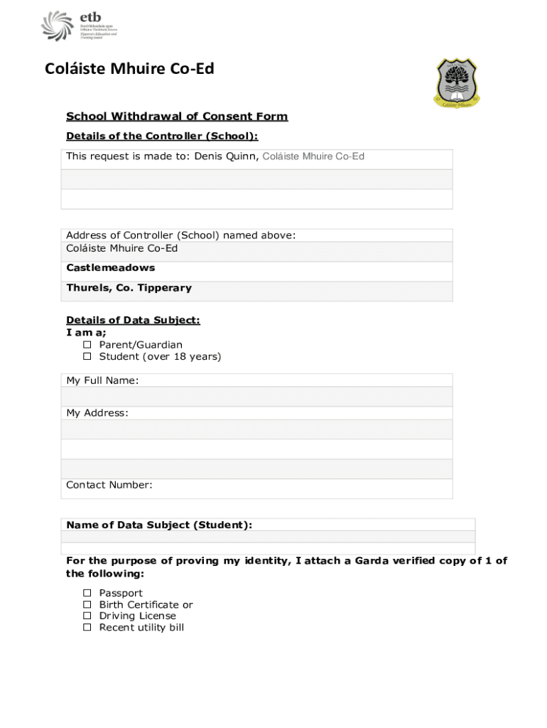 Fillable Online School Withdrawal of Consent Form Fax Email Print - pdfFiller