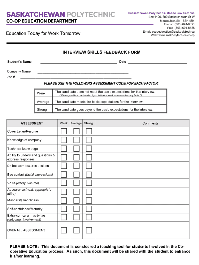 Fillable Online Interview Skills Feedback Form (pdf) Fax Email Print ...