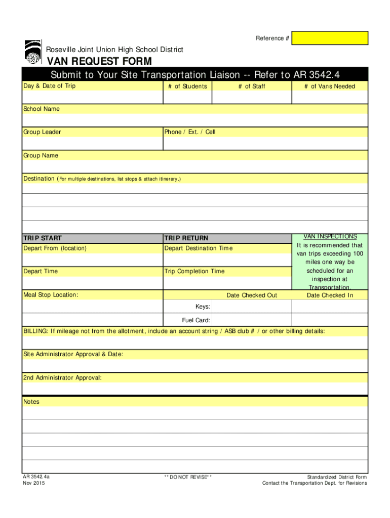 Fillable Online VAN REQUEST FORM Submit to Your Site Transportation ...