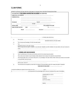 AFFIDAVIT for the proof of any claim other than a claim based on a Promissory Note or other Bill ...