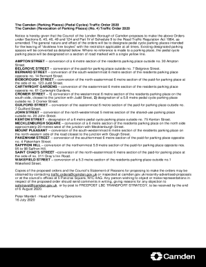 Fillable Online The Camden (Parking Places) (Pedal Cycles) Traffic ...