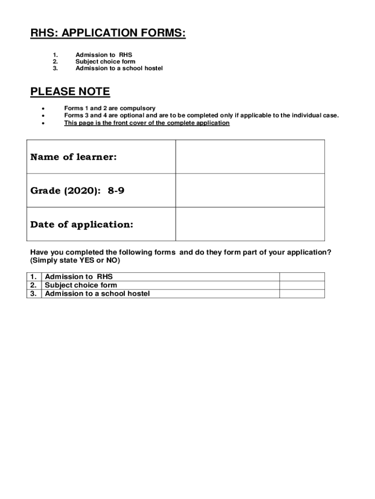 Fillable Online APPLICATION FORMS - RHS Fax Email Print - pdfFiller