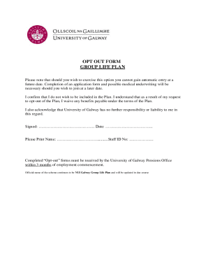 Fillable Online OPT OUT FORM GROUP LIFE PLAN Fax Email Print - pdfFiller