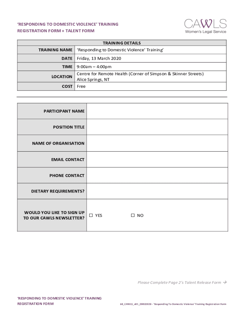 Fillable Online 'Responding To Domestic Violence' Training Registration Form Fax Email Print ...