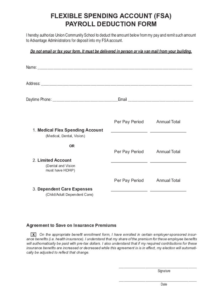Fillable Online flexible spending account (fsa) payroll deduction form ...