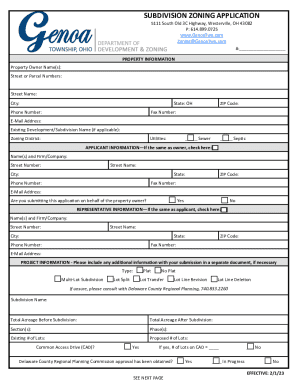 Fillable Online SUBDIVISION ZONING APPLICATION Fax Email Print - pdfFiller