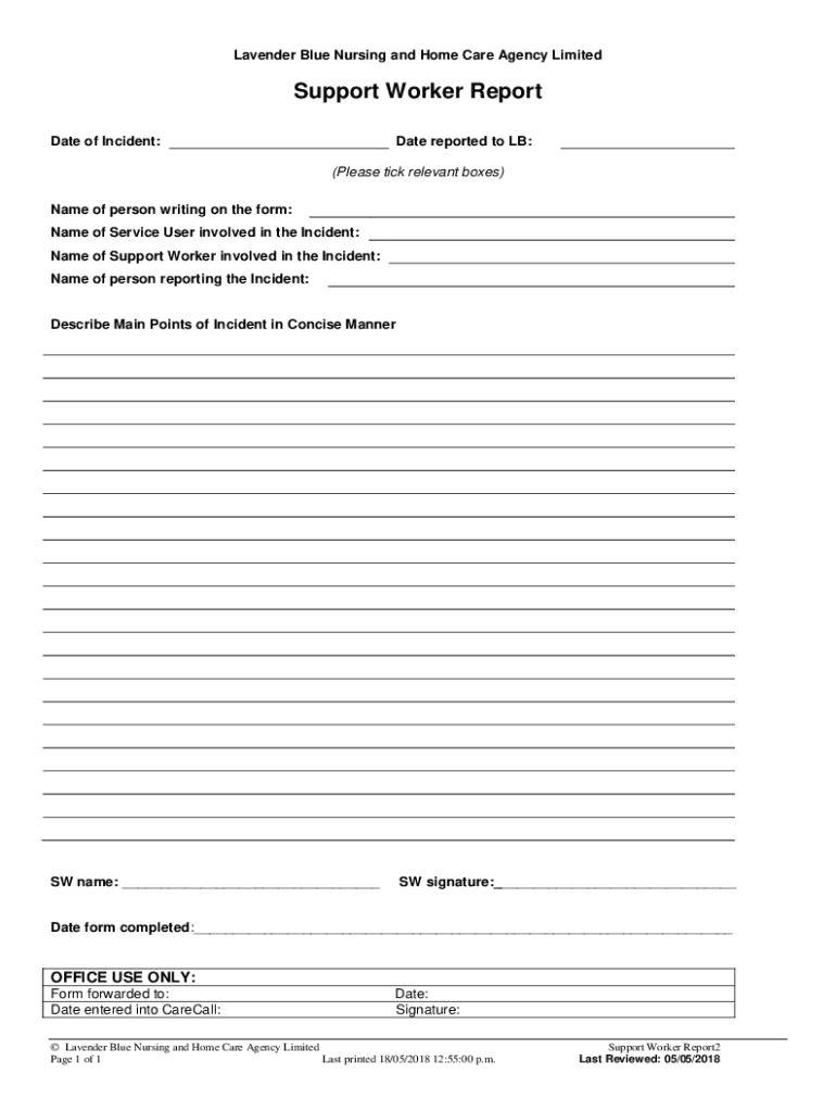 Fillable Online Support Worker Report - Incident Form Fax Email Print ...