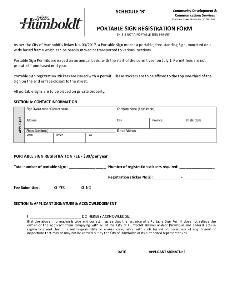 Fillable Online PORTABLE SIGN REGISTRATION FORM Fax Email Print - pdfFiller