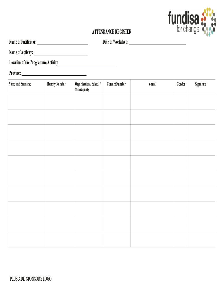 Fillable Online ATTENDANCE REGISTER Name of Facilitator Fax Email Print - pdfFiller